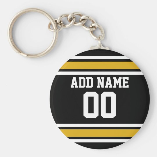 Black Gold Football Jersey Custom Name Number Keychain | Zazzle.com