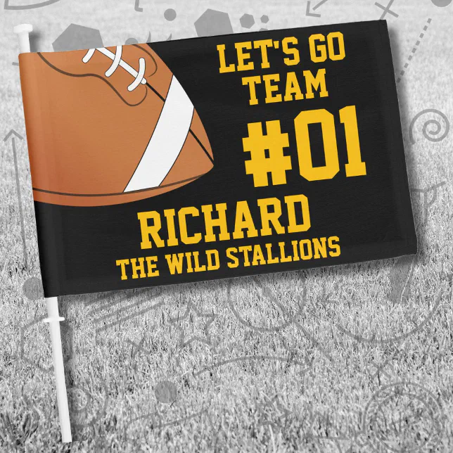 Black Gold Football Team Spirit Car Flag | Zazzle
