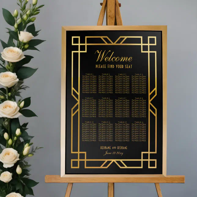 Black Gold Frame Art Deco Classic Seating Chart Foam Board | Zazzle