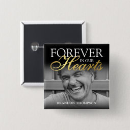 Black Gold Funeral Photo Memorial Button | Zazzle