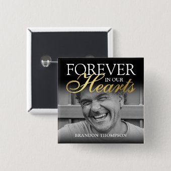 Black Gold Funeral Photo Memorial Button | Zazzle