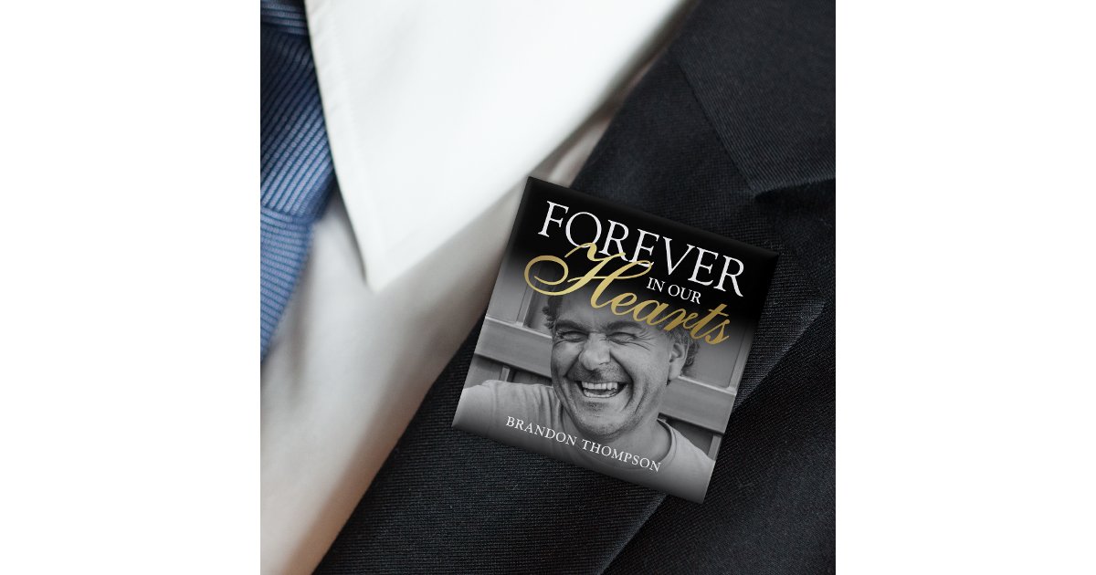 Black Gold Funeral Photo Memorial Button | Zazzle