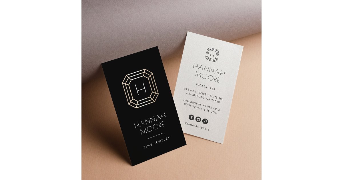 Black & Gold Gem Monogram Logo | Jewelry Business Card | Zazzle