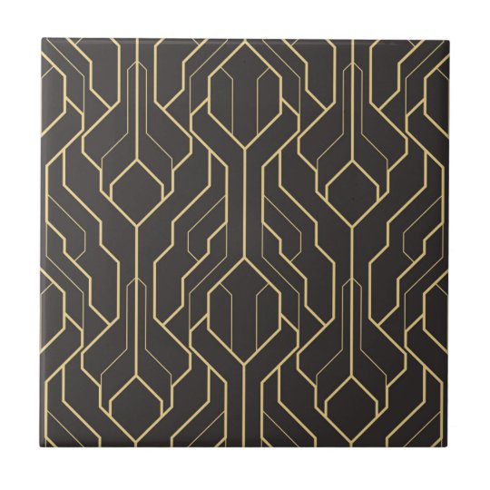 Black Gold Geometric Pattern | Art Deco Ceramic Tile | Zazzle.com