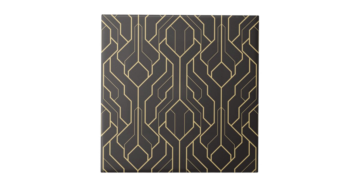 Black Gold Geometric Pattern | Art Deco Ceramic Tile | Zazzle