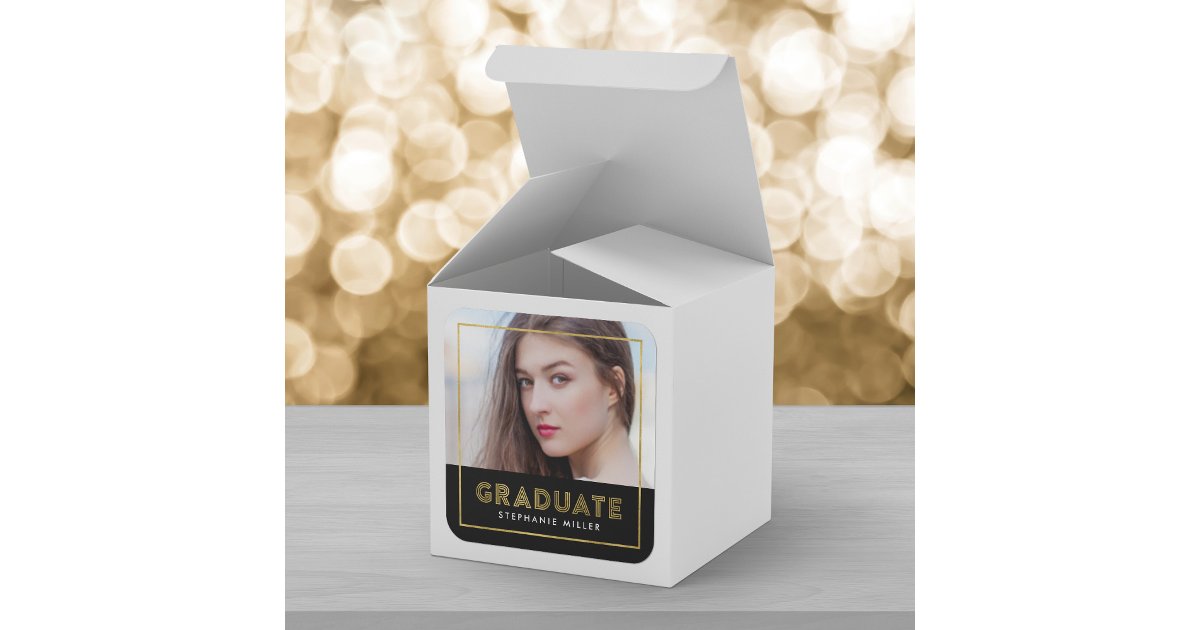 Black Gold Geometric Photo Graduate Square Sticker | Zazzle