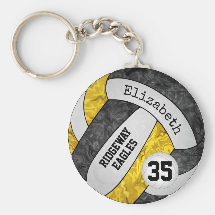 black gold girls' volleyball keychain w team name | Zazzle