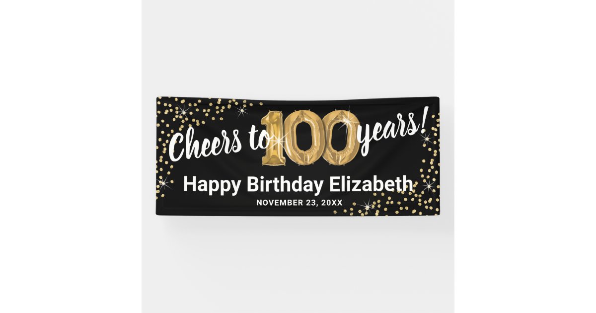 Black Gold Glitter 100th Birthday Banner