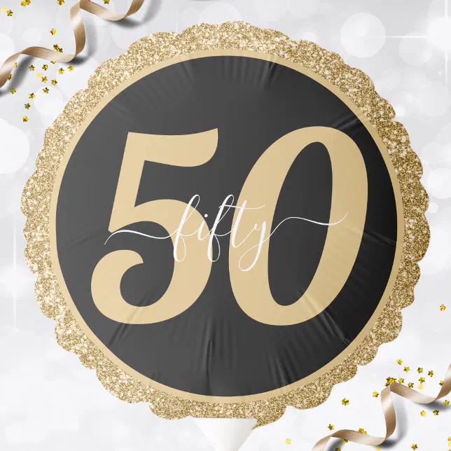 Black & Gold Glitter 50 Fifty Years 50th Birthday Balloon | Zazzle