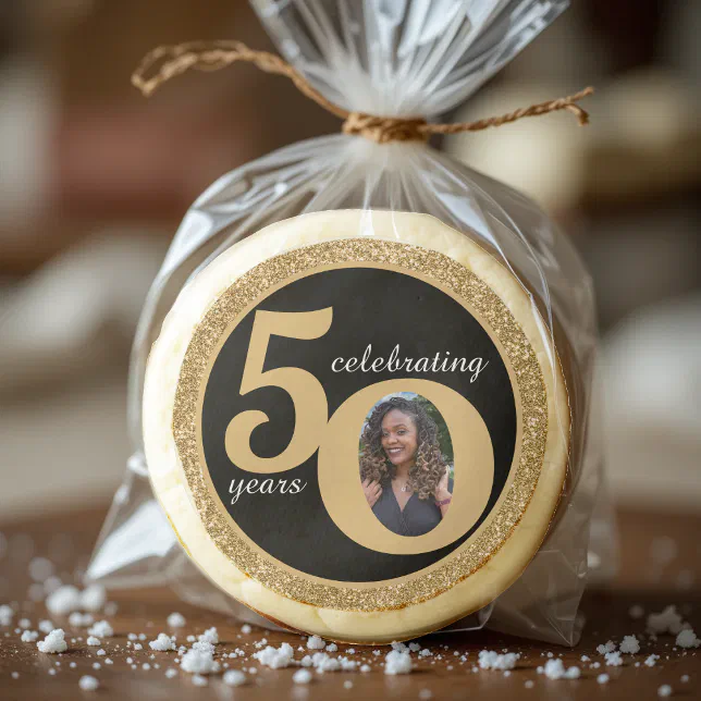 Black & Gold Glitter 50 Fifty Years 50th Birthday Sugar Cookie | Zazzle