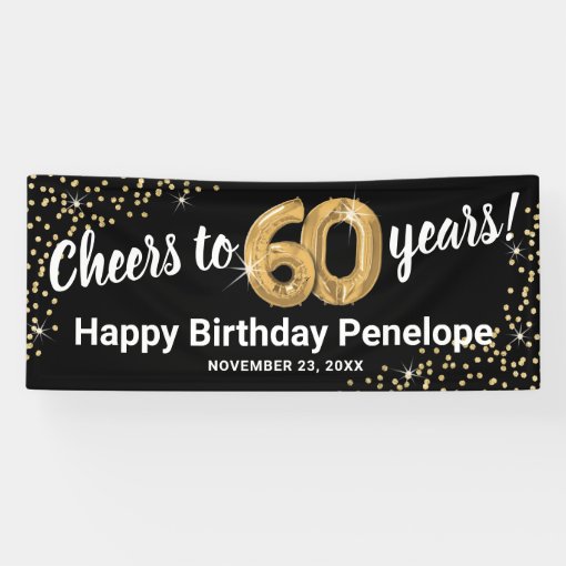 Black Gold Glitter 60th Birthday Banner | Zazzle