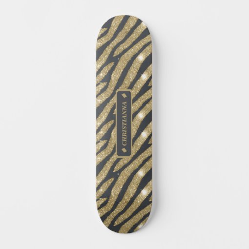 Black & Gold Glitter Animal Zebra Tiger Stripe Skateboard | Zazzle