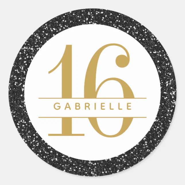 Black Gold Glitter Birthday Favor Sticker Label | Zazzle