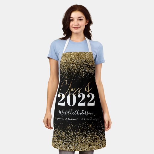 black gold glitter class of graduation modern apron | Zazzle
