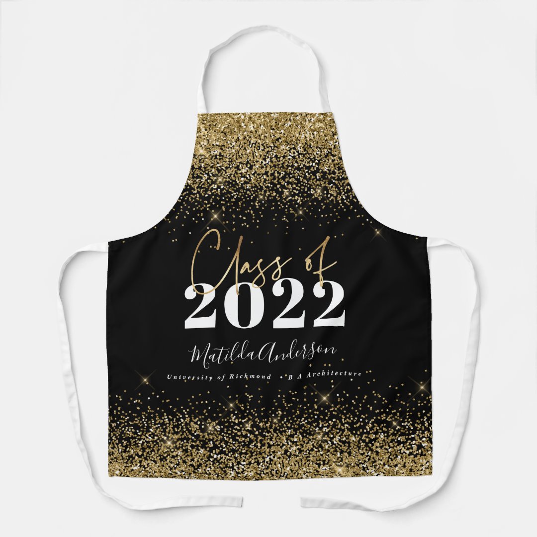 black gold glitter class of graduation modern apron | Zazzle