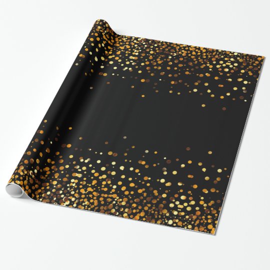 Black Gold Glitter Confetti Faux Foil Wrapping Paper | Zazzle.com
