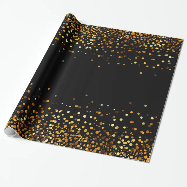Black Gold Glitter Confetti Faux Foil Wrapping Paper | Zazzle