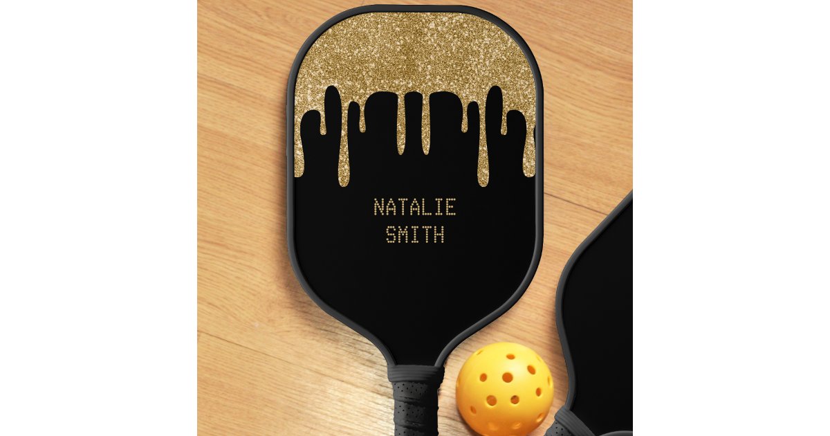 Black & Gold Glitter Drip Pickleball Paddle | Zazzle