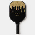 Black & Gold Glitter Drip Pickleball Paddle | Zazzle