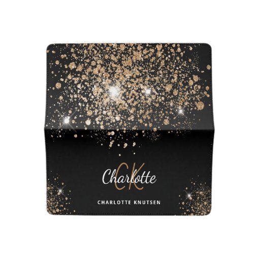 Black gold glitter dust monogram name glitter checkbook cover | Zazzle