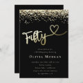 Black Gold Glitter Fifty Script 50th Invitation | Zazzle