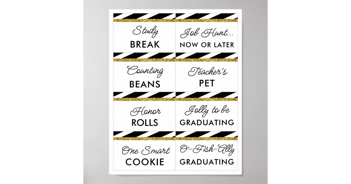 Black Gold Glitter Graduation Candy Bar Signs | Zazzle
