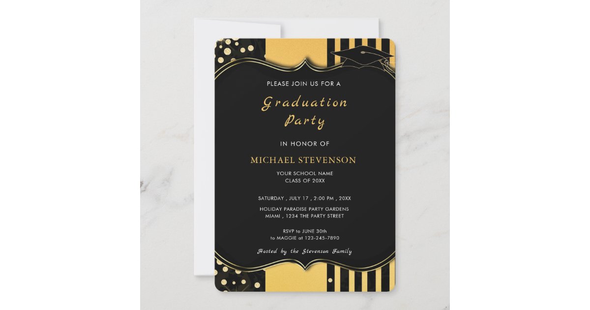 Black Gold Glitter Graduation Invitation Template | Zazzle