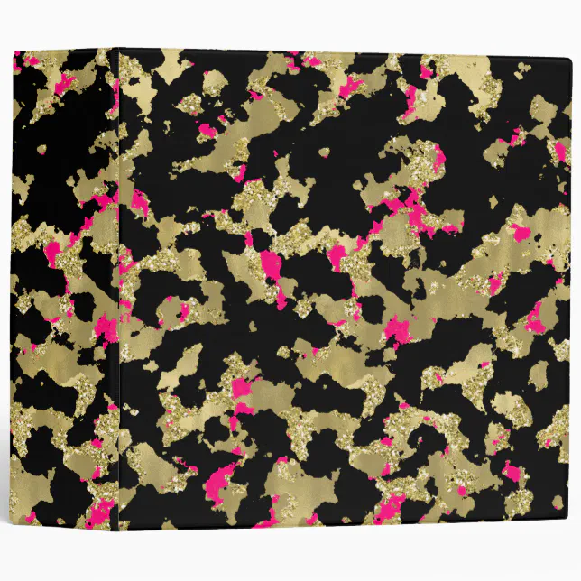 Black Gold Glitter Hot Pink Abstract Peeling Glam 3 Ring Binder | Zazzle