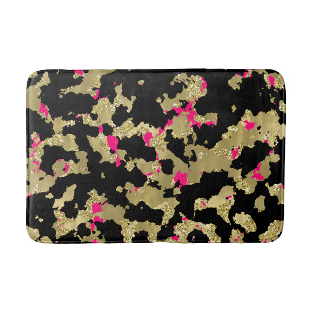 Black Gold Glitter Hot Pink Abstract Peeling Glam Bath Mat | Zazzle