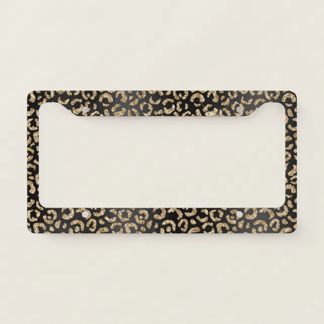 Black Gold Glitter Leopard Print License Plate Frame | Zazzle