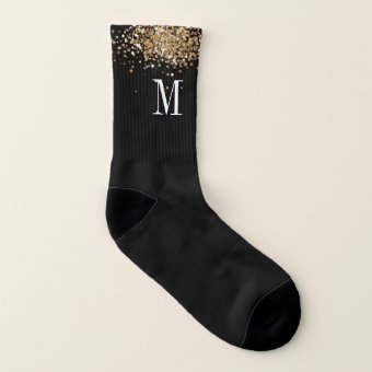 black gold glitter monogram custom socks | Zazzle