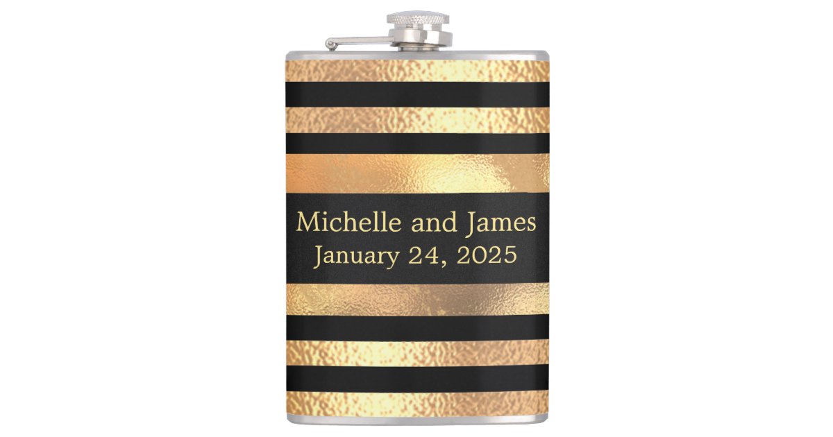 Black Gold Glitter Monogram Wedding Flask | Zazzle