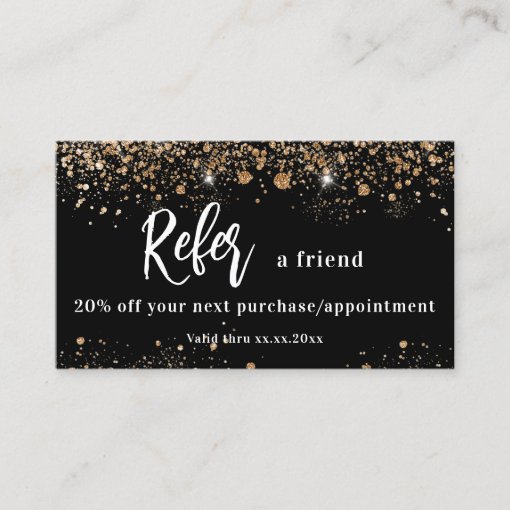 Black gold glitter qr code business referral card | Zazzle