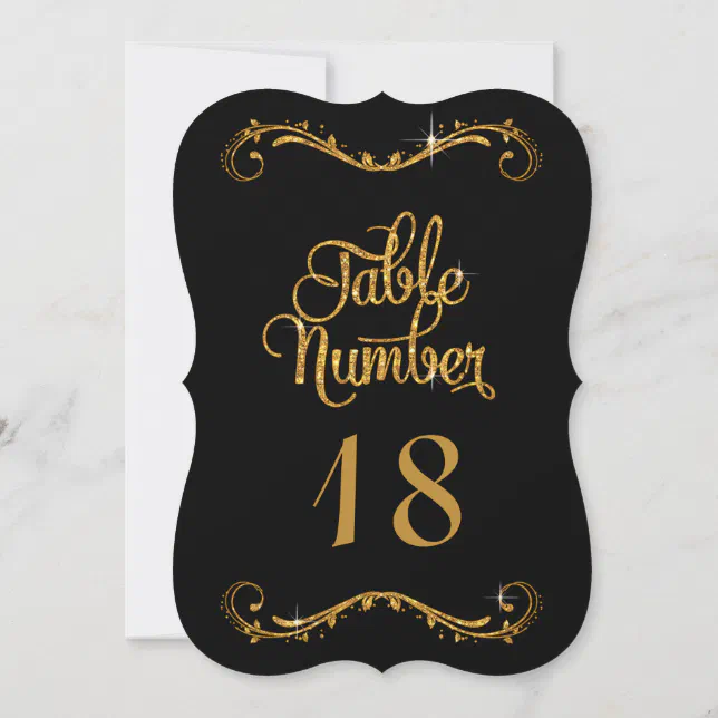 Black Gold Glitter Script Typography Table Numbers | Zazzle