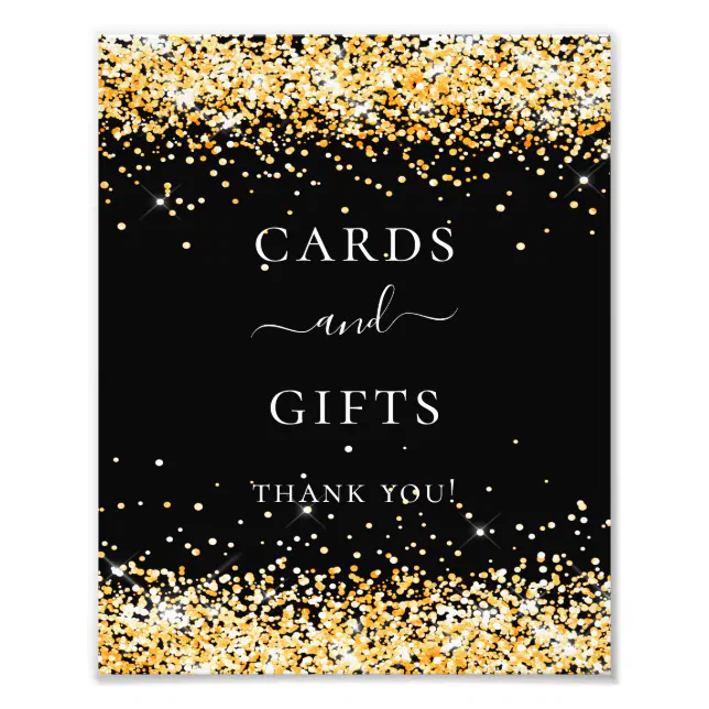 Black gold glitter sparkle cards gift photo print | Zazzle
