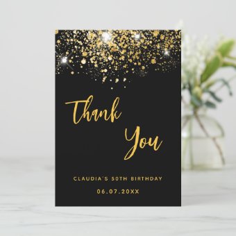 Black gold glitter thank you card | Zazzle