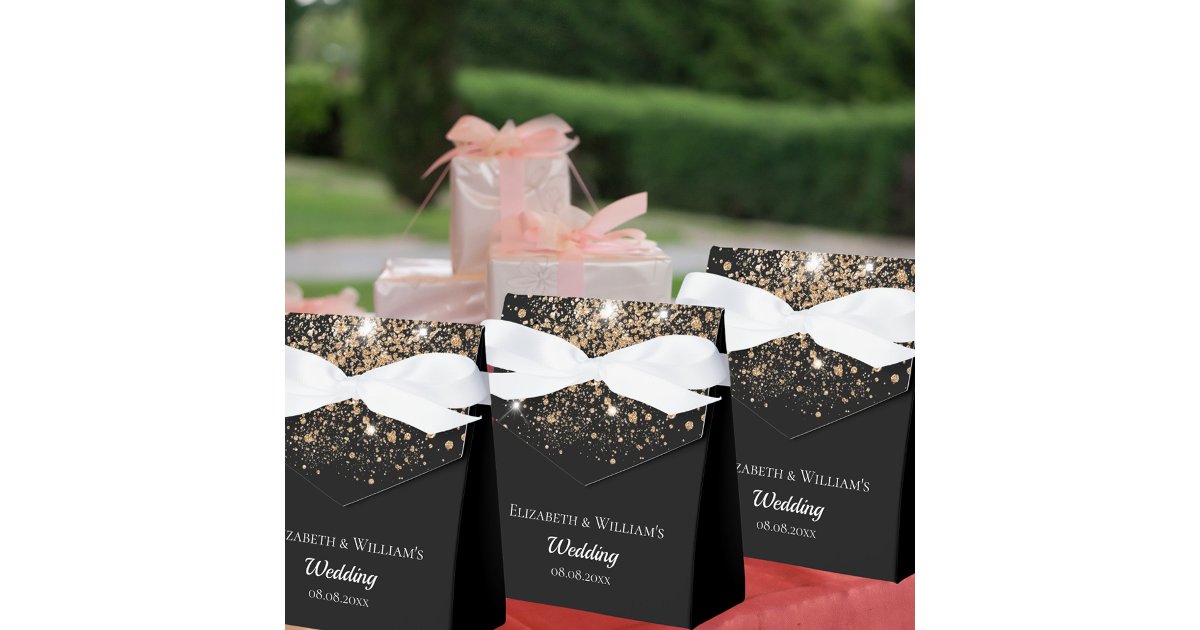 Black gold glitter thank you wedding favor boxes | Zazzle