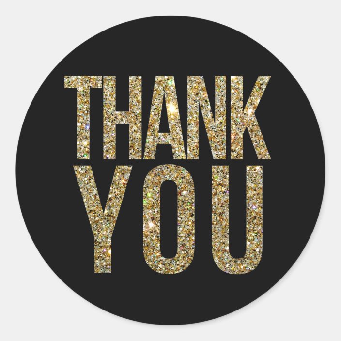Black & Gold Glitter Thank You Wedding Sticker | Zazzle.com