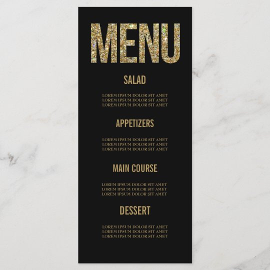 Black & Gold Glitter Typography Wedding Menu Cards | Zazzle.com