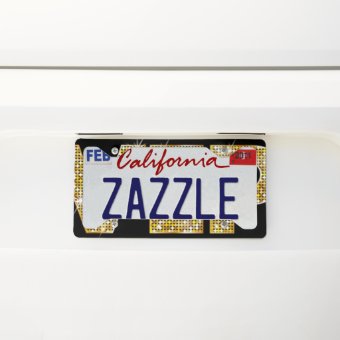 Black & Gold Glitter VIP License Plate Frame | Zazzle