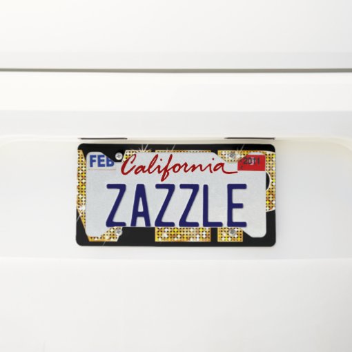 Black & Gold Glitter VIP License Plate Frame | Zazzle