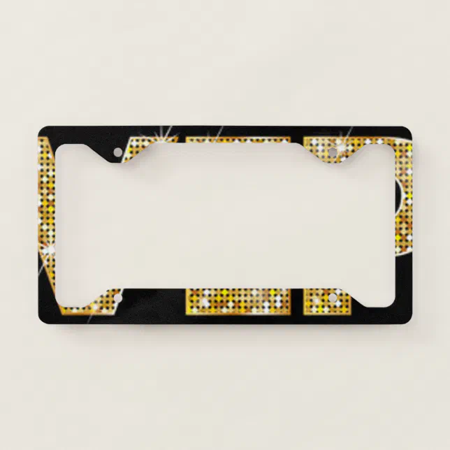 Black & Gold Glitter VIP License Plate Frame | Zazzle