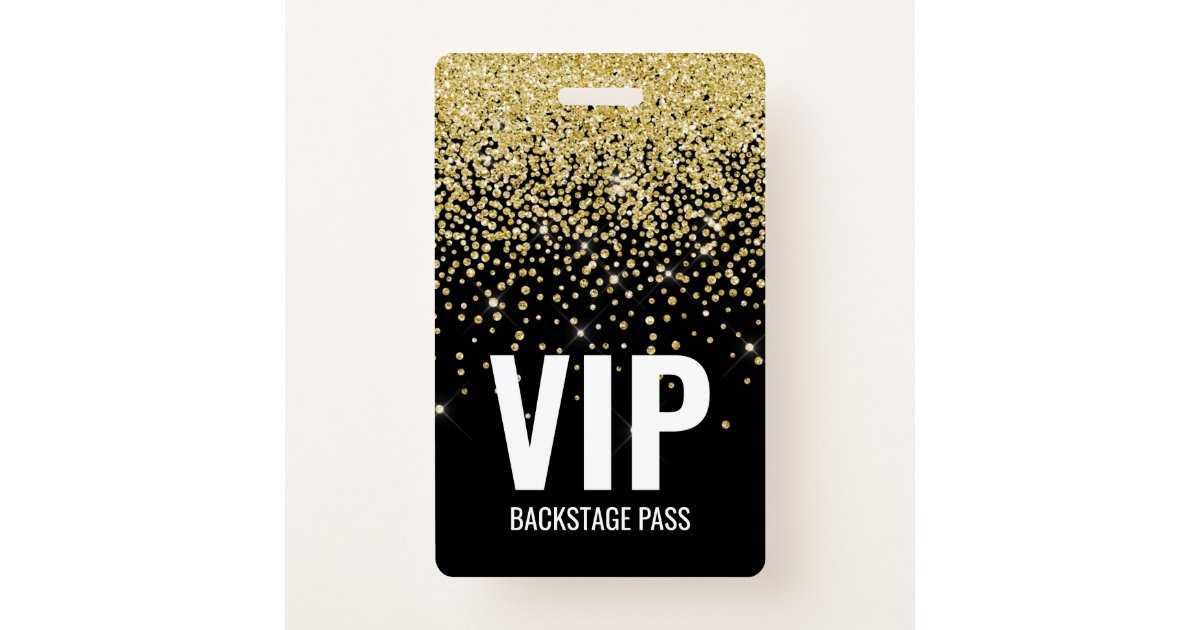 Black Gold Glitter Vip Pass With Qr Code Id Badge Zazzle