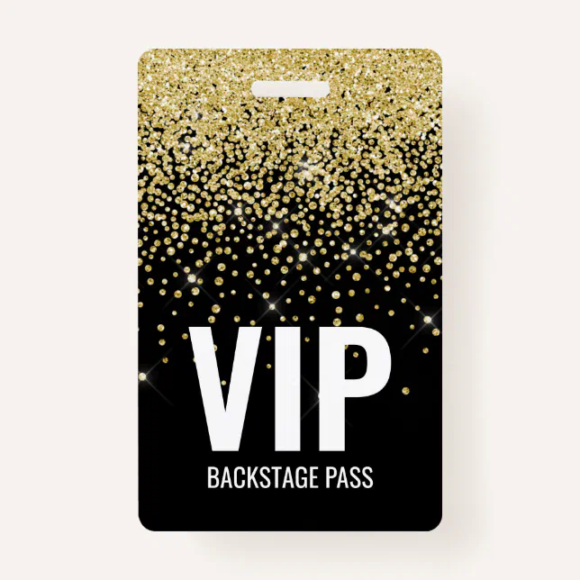 Black Gold Glitter VIP Pass with QR Code ID Badge | Zazzle