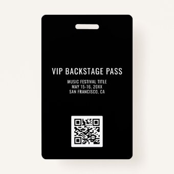 Black Gold Glitter VIP Pass with QR Code ID Badge | Zazzle