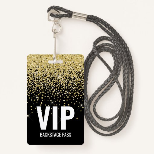 Black Gold Glitter VIP Pass with QR Code ID Badge | Zazzle