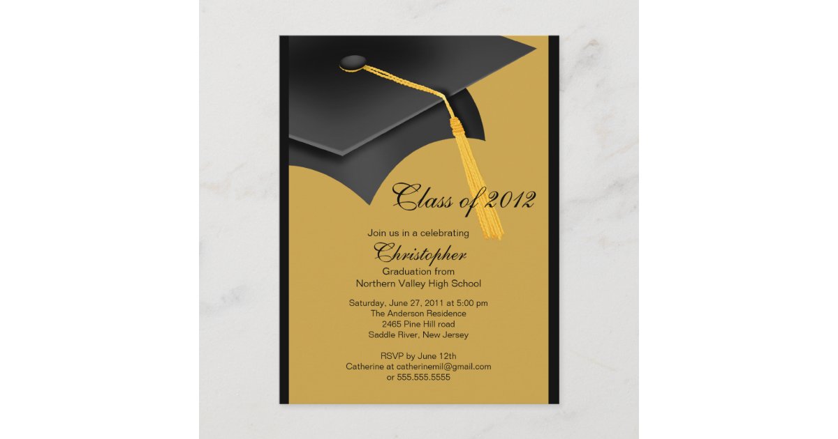 Black Gold Grad Cap Graduation Party Invitation | Zazzle