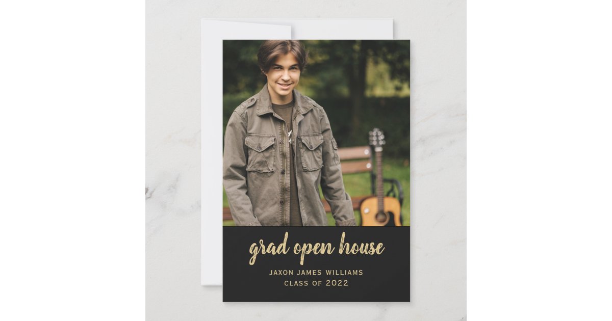 Black Gold Grad Open House Graduation Invitation | Zazzle
