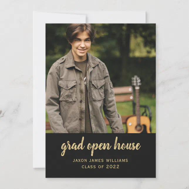 Black Gold Grad Open House Graduation Invitation | Zazzle