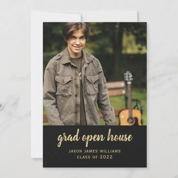 Black Gold Grad Open House Graduation Invitation | Zazzle
